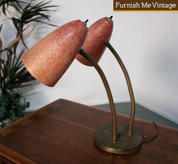 Two headed Retro Fiberglass Shade Table Top Lamp