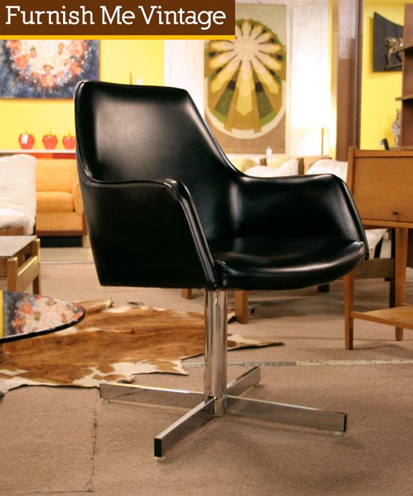 Mid Century Modern Black Vinyl Arm Chair