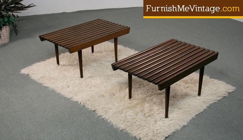 Pair of Mini Slat Bench End Tables