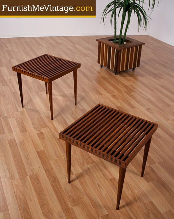 2 Mid Century Modern Teak Slat End Tables
