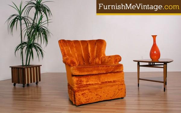 Orange Velvet Retro Arm Chair