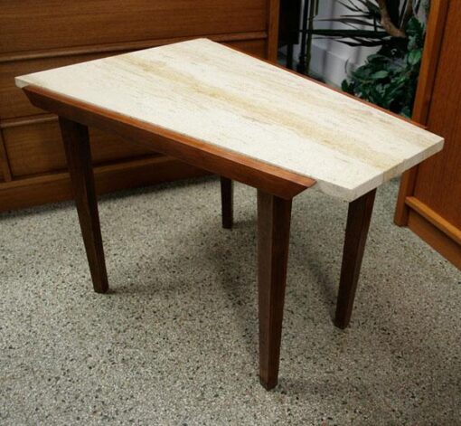 Triangle Shaped Marble Top Vintage End Table