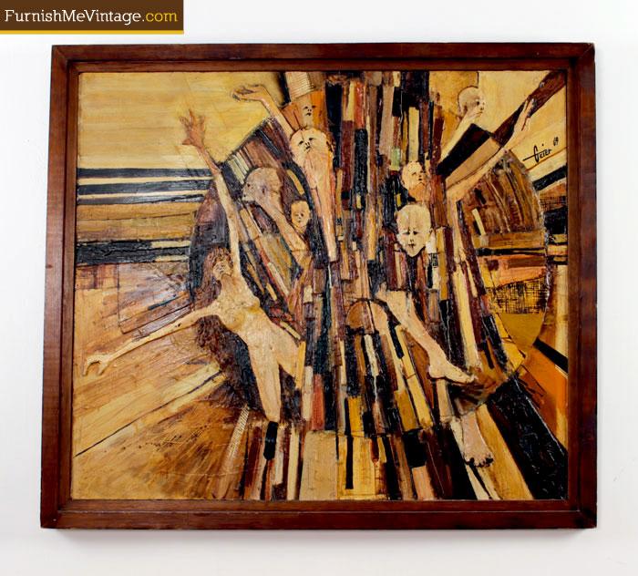 Large Mid Century Brutalist Figural Painting