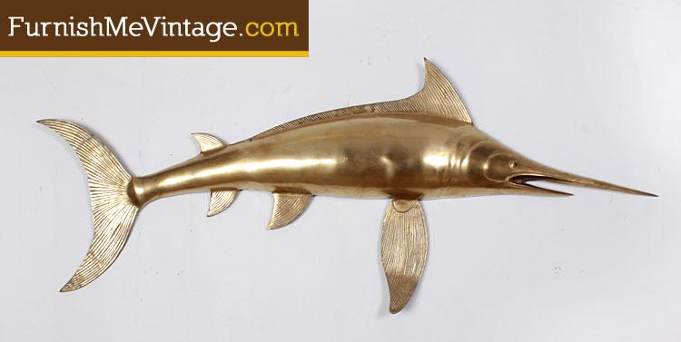 Mid Century Modern Large Brass Marlin Wall Sculpture