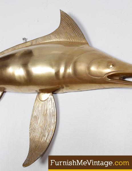 Mid Century Modern Large Brass Marlin Wall Sculpture