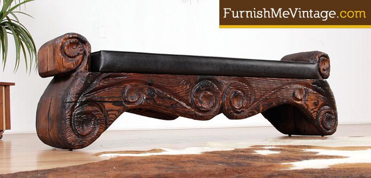 Vintage Witco Carved Cypress Tiki Bench