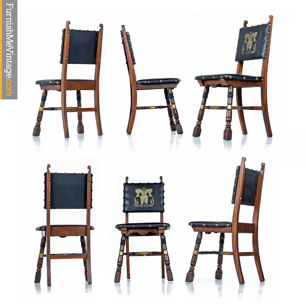 Medieval Gothic Revival Mahogany Dining Chairs - Game of Throwns Style