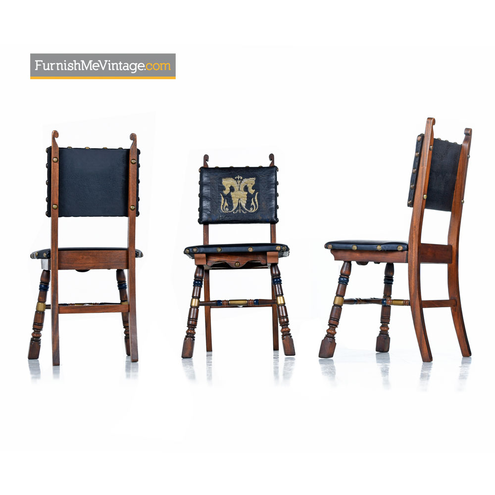 Medieval Gothic Revival Mahogany Dining Chairs - Game of Throwns Style