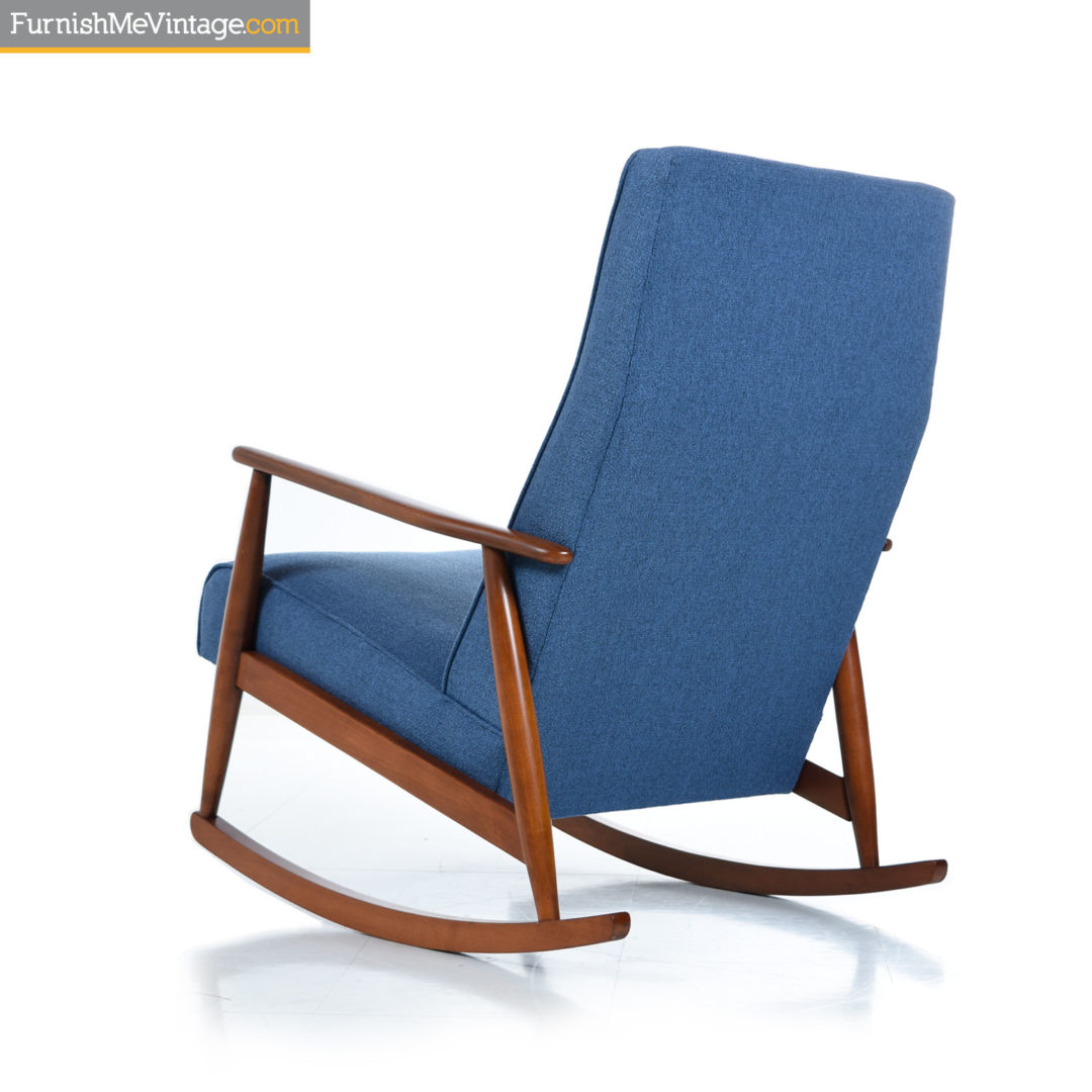 German Beech Mid-Century Modern Blue Rocking Chair