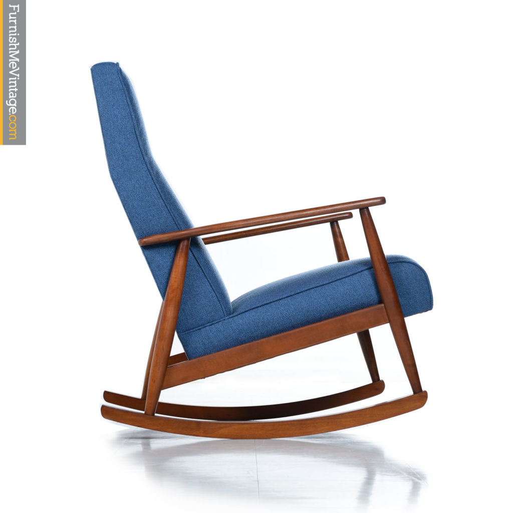 German Beech Mid-Century Modern Blue Rocking Chair