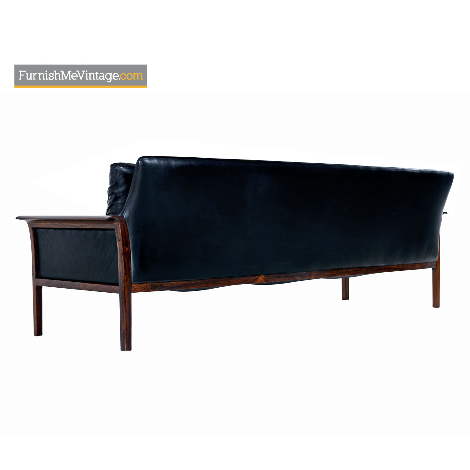 Knut Saeter for Vatne Mobler Black Leather and Rosewood Four-Seat Sofa ...