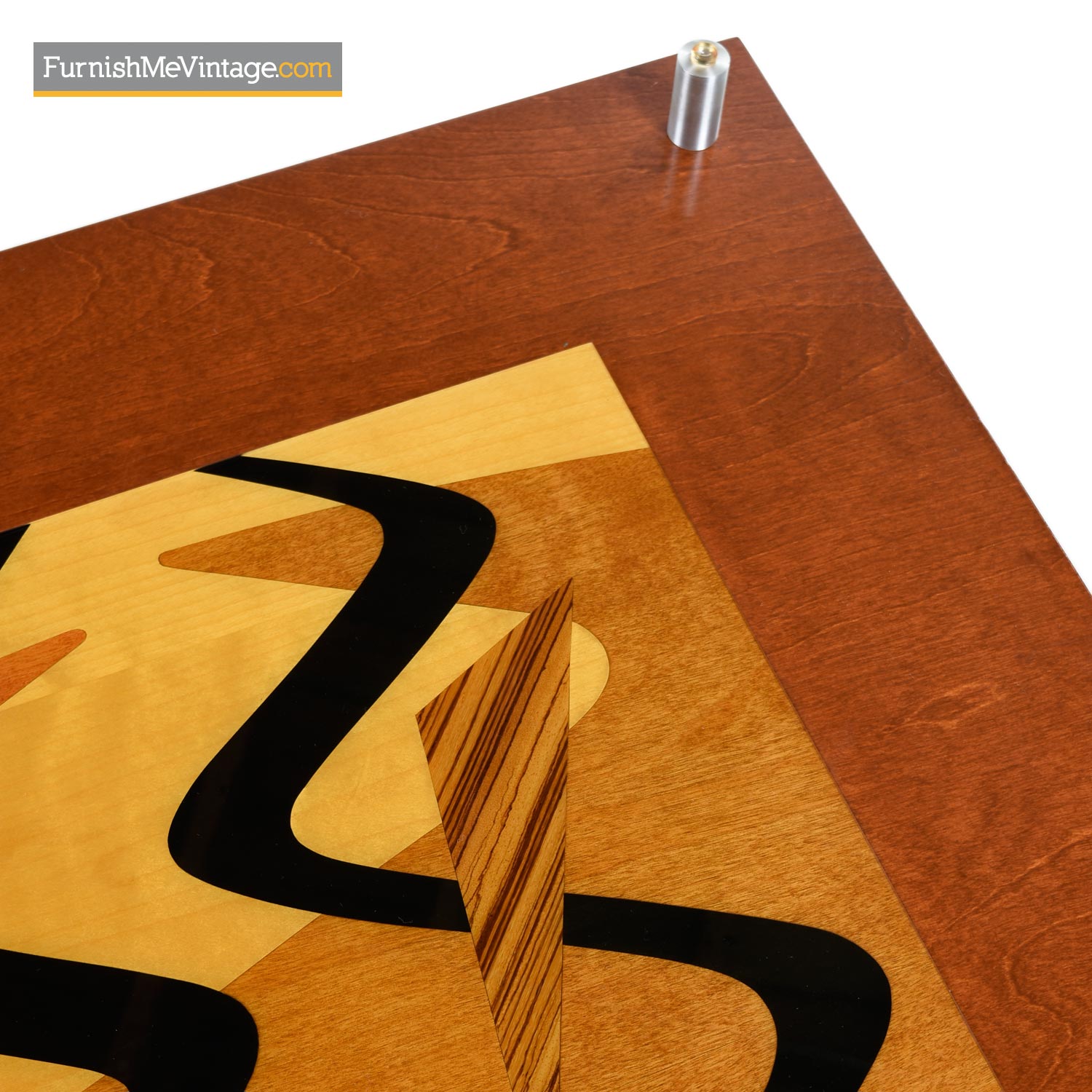 Artist Signed Modern Wood Inlay Marquetry Side Table