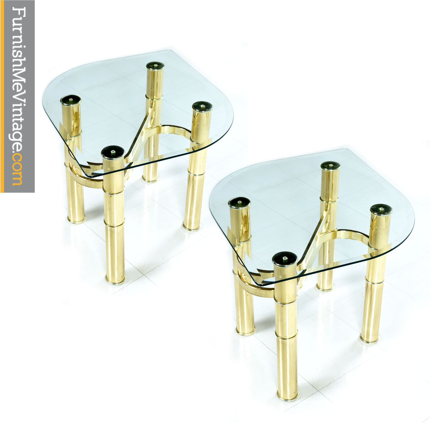 Pair of Brass Side Tables with Leaf Shaped Glass