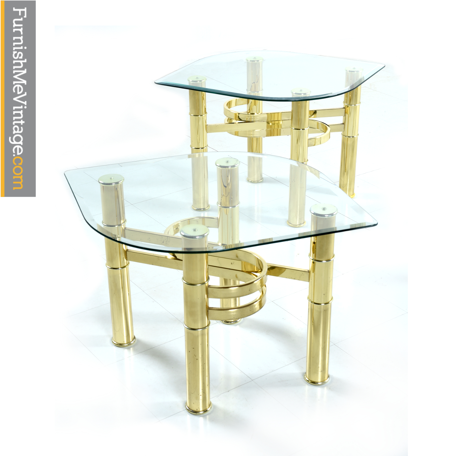 Pair of Brass Side Tables with Leaf Shaped Glass