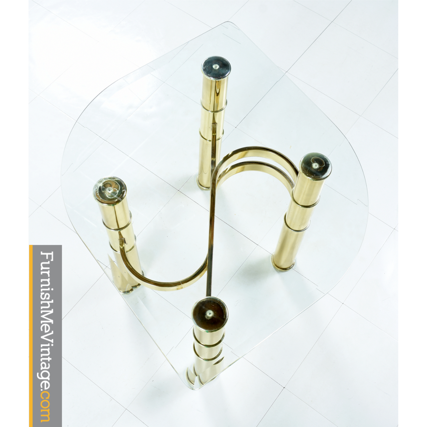 Pair of Brass Side Tables with Leaf Shaped Glass