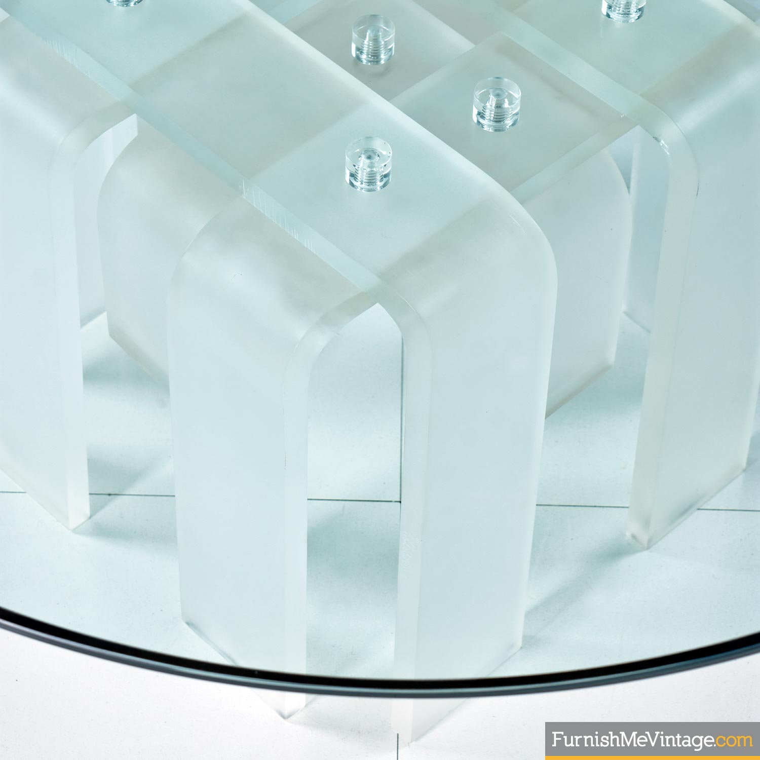 Cascading Leg Frosted Lucite Coffee Table with Round Glass Top