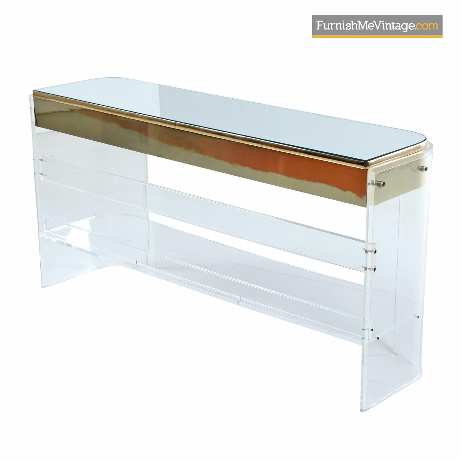 Vintage 1970s Hollywood Regency Gold Brass Lucite Acrylic Console Sofa ...