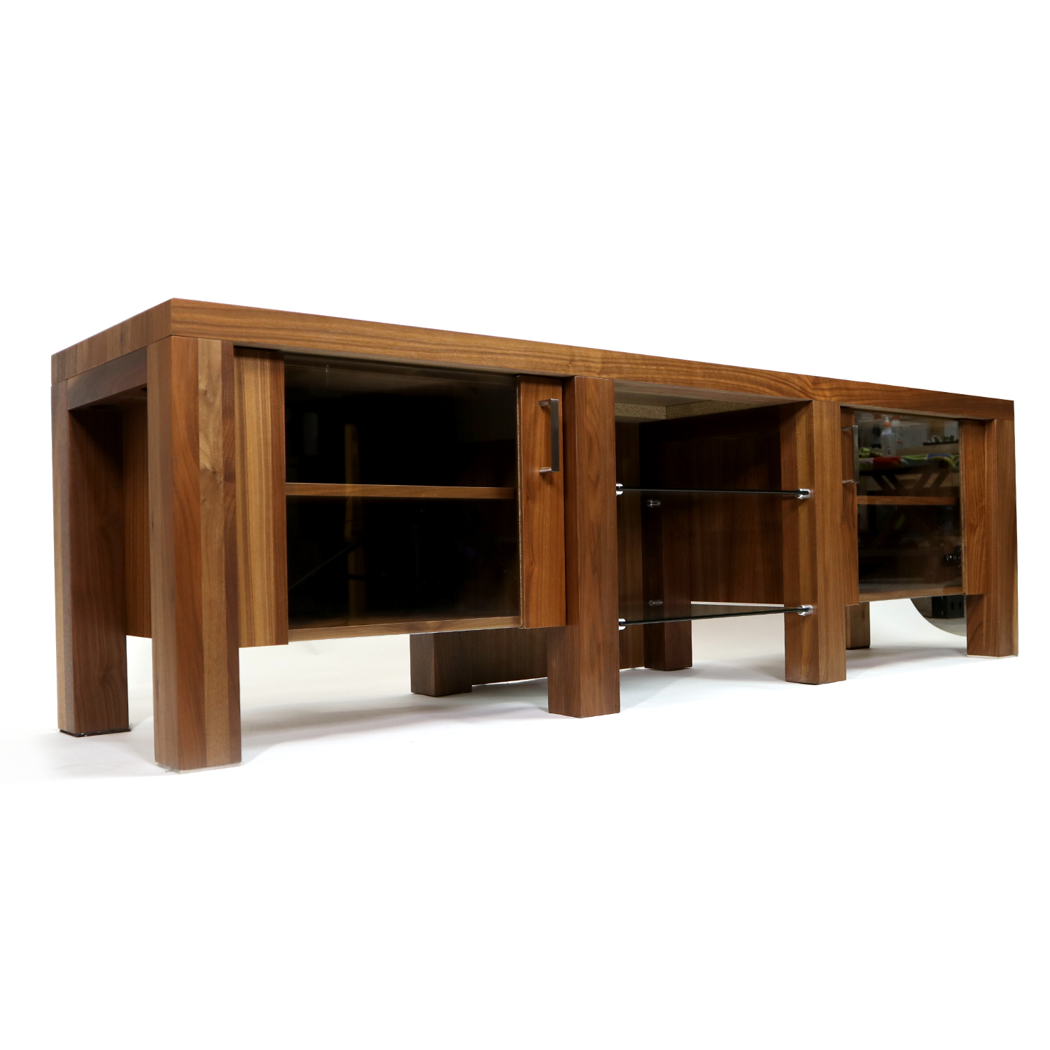Verbois Walnut Wood Low Profile Contemporary Modern TV Stand
