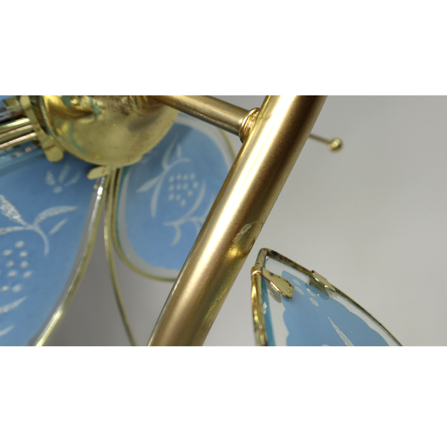 Anthony California Brass Lamp with Blue Glass Flowers