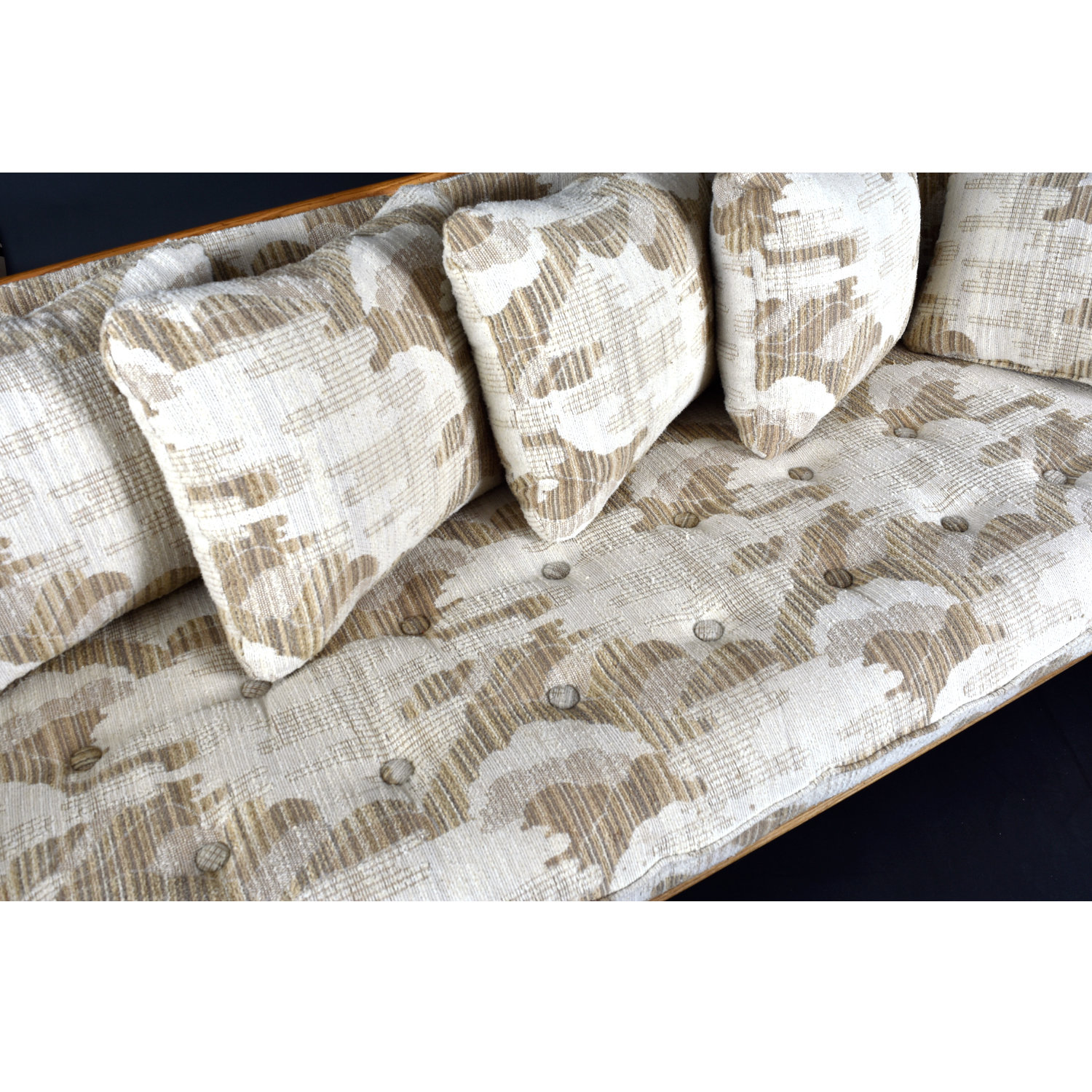 Howard Furniture Crescent Shaped Curved Wood Frame Curved Spindle Back Sofa