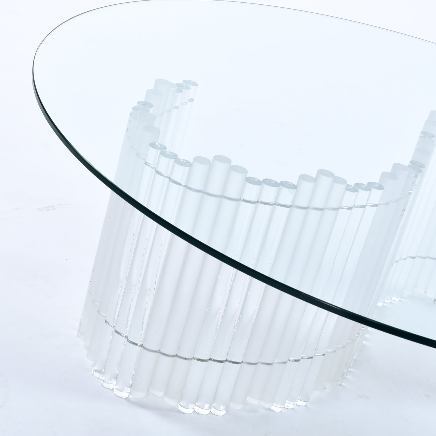 Vintage Curved Clear and Frosted Lucite Coffee Table with Round Glass