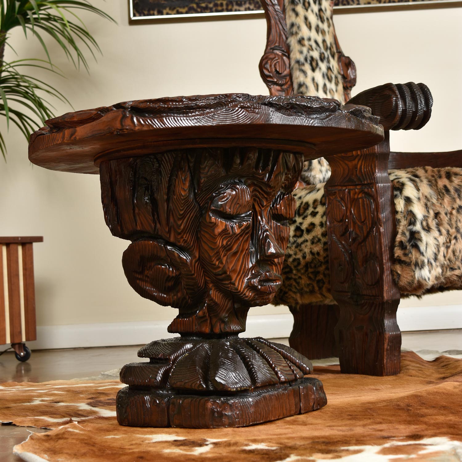 Mid-Century Modern Witco Tiki Wood Carved Female Bust End Table