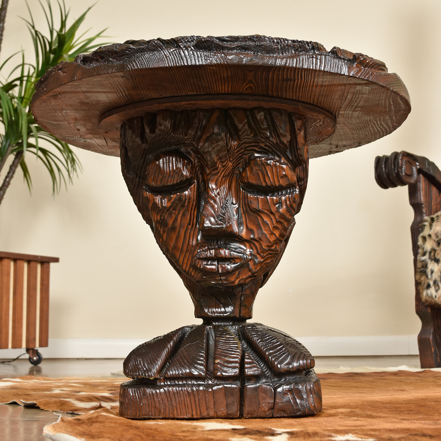 Mid-Century Modern Witco Tiki Wood Carved Female Bust End Table