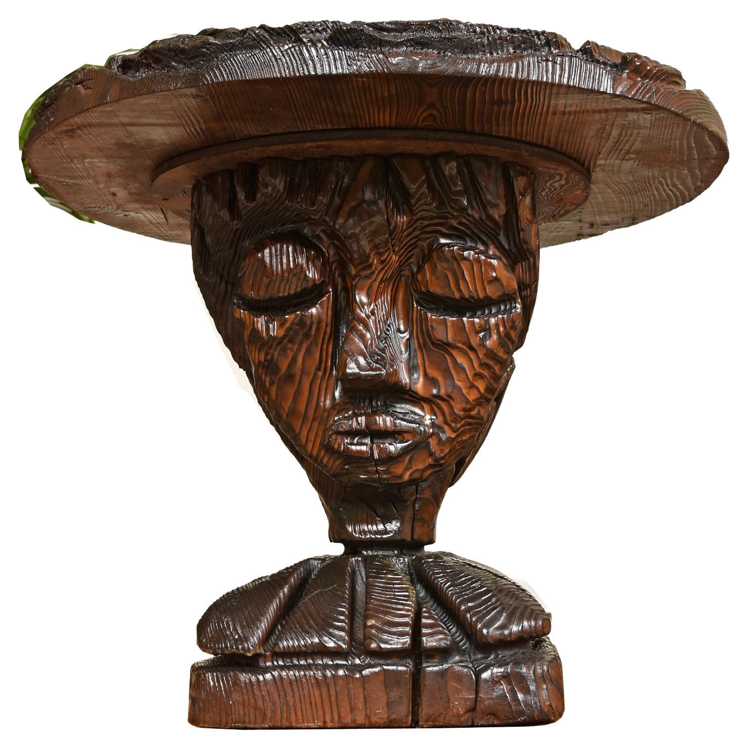 Mid-Century Modern Witco Tiki Wood Carved Female Bust End Table