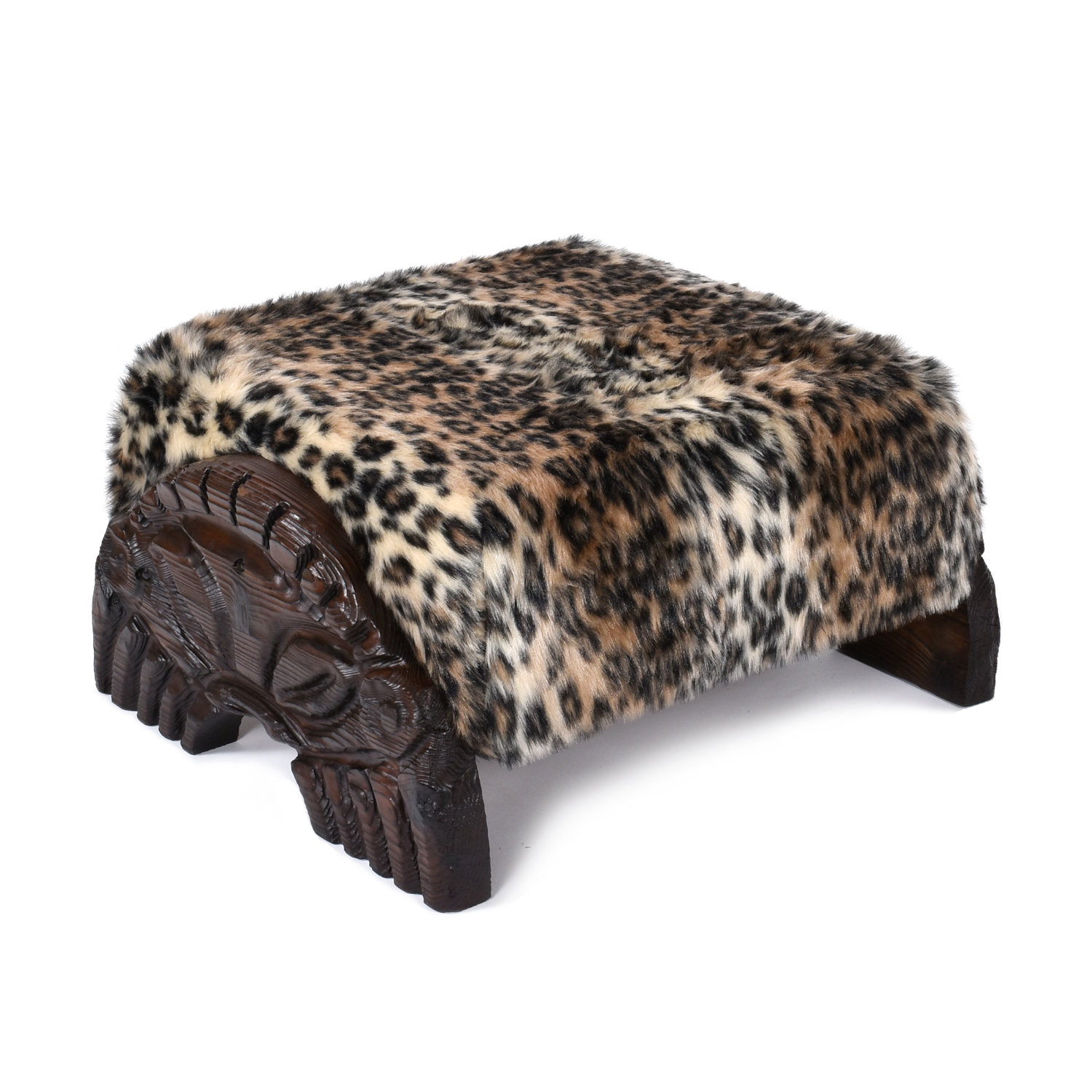 Restored Witco Tiki Crab Ottoman Footstool in Faux Leopard Fur