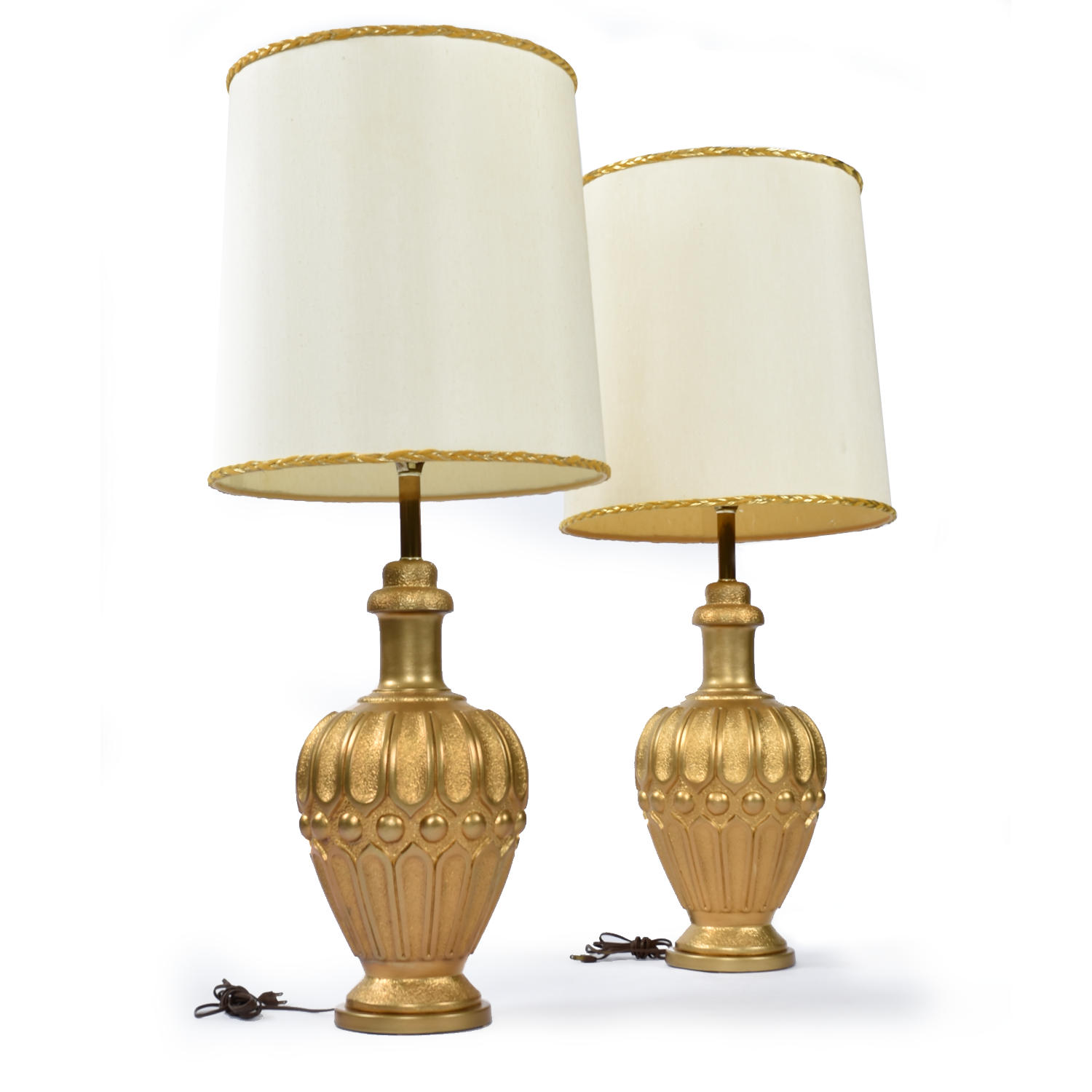 Pair of Large Mid-Century Modern Gold Colored Genie Lamps on Brass Bases