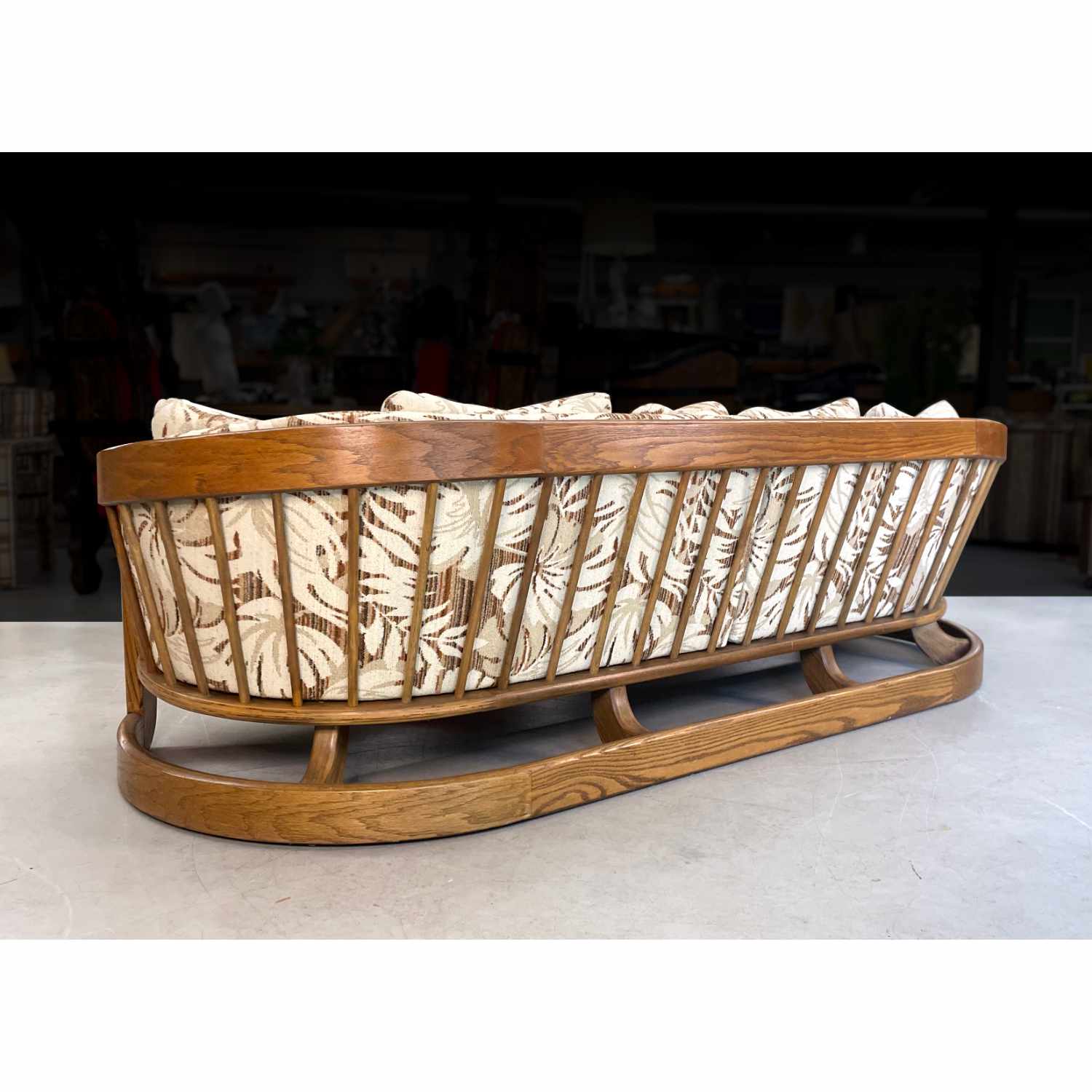 Howard Curved Barrel Shaped Spindle Back Solid Oak Wood Frame Sofa